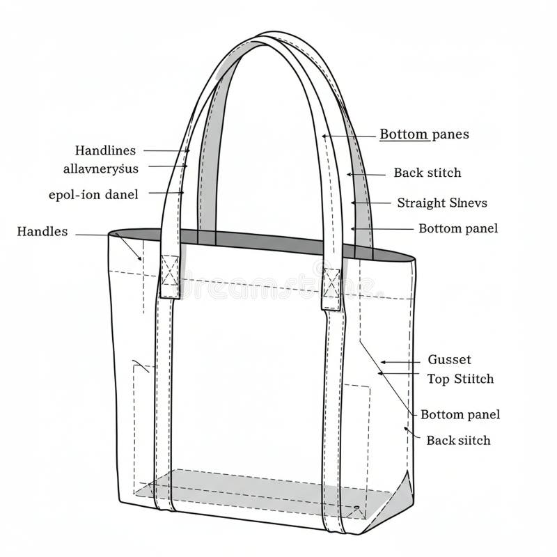 Schematic Illustration of a Tote Bag Design Detailing Components and ...