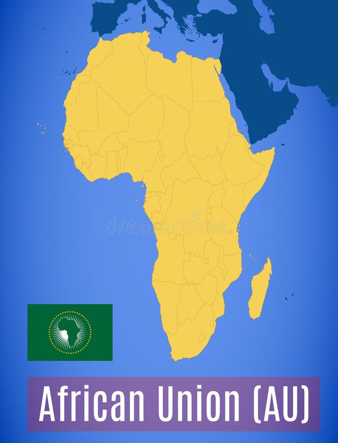 Schematic Map and Flag of the African Union AU. Stock Illustration ...