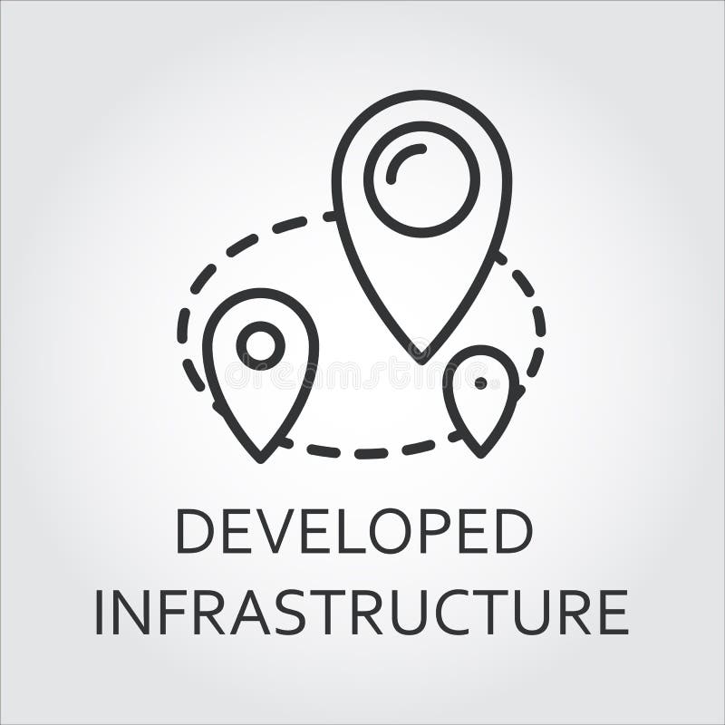 Schematic Map with Markers. Icon of Developed Infrastructure Concept ...