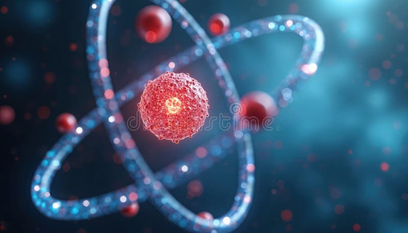 Schematic Model of Atom. Red Nucleus at Center, Electrons Circulate ...