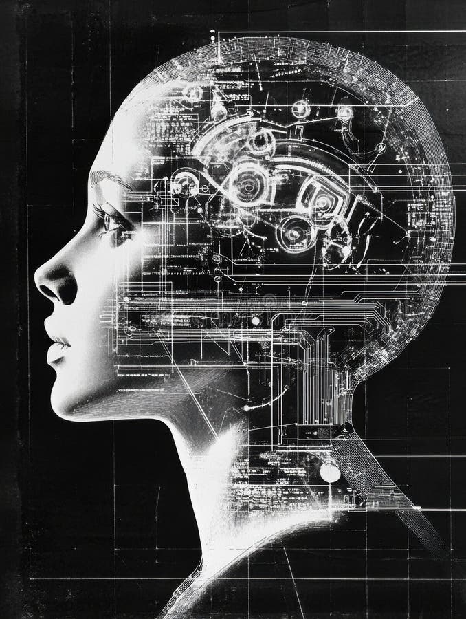 Schematic Outline of a Human Head Showcasing Artificial Intelligence ...