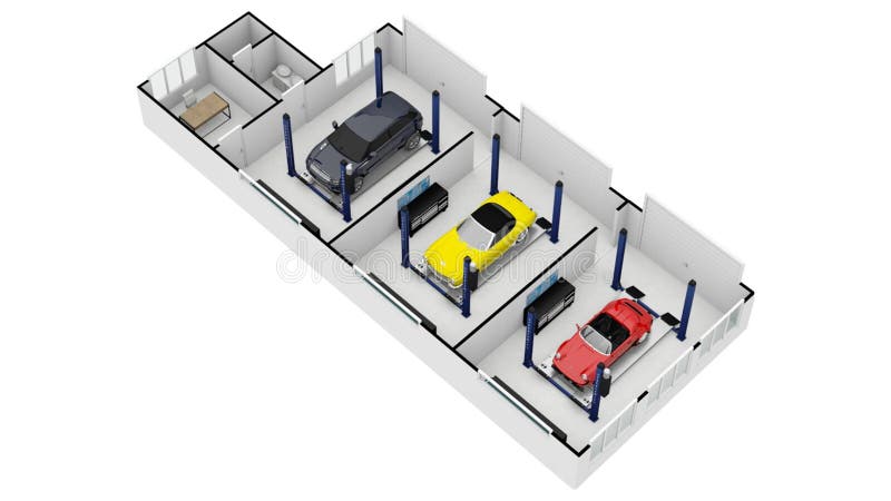 Schematic Plan of a Car Service 3d Illustration of Floor Plan of Car ...