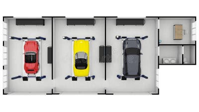 Schematic Plan of a Car Service 3d Illustration of Floor Plan of Car ...
