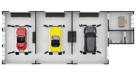 Schematic Plan of a Car Service 3d Illustration of Floor Plan of Car ...