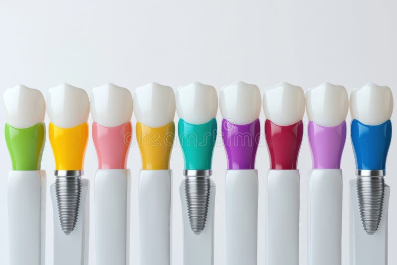 Schematic Presents Dental Implants in Various Colors Mixed with Healthy ...
