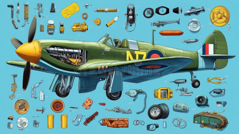 Schematic Representation of a Spitfire Fighter Aircraft with Detailed ...