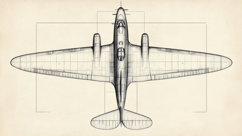 Schematic Representation of a Spitfire Fighter Aircraft from a Top View ...