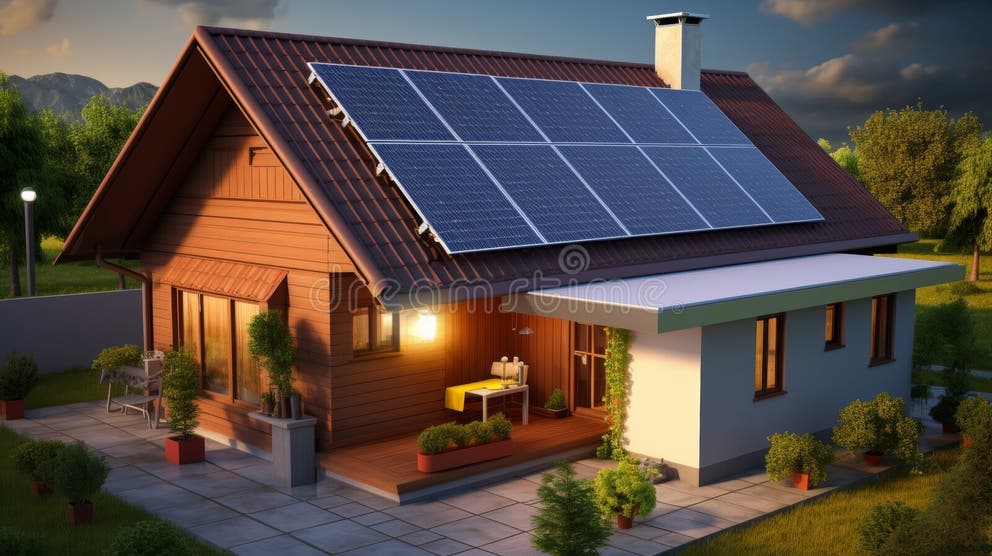 Schematic of Solar Power System Panels, Inverter, and Battery Energy ...