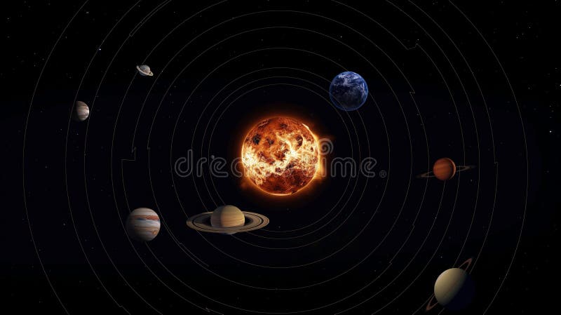 Schematic Solar System in Dark Void 3d Rendering Image, Ai Generated ...