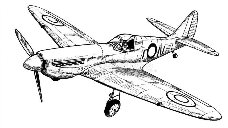 Schematic of a Spitfire Fighter Aircraft Showcasing Detailed ...