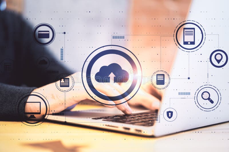 Schematic Structure of Cloud Storage with Digital Icons on Virtual ...