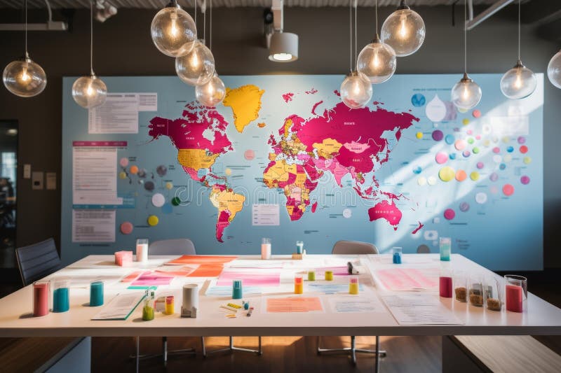 Schematic World Map with Different Colors of Continents in the Office ...