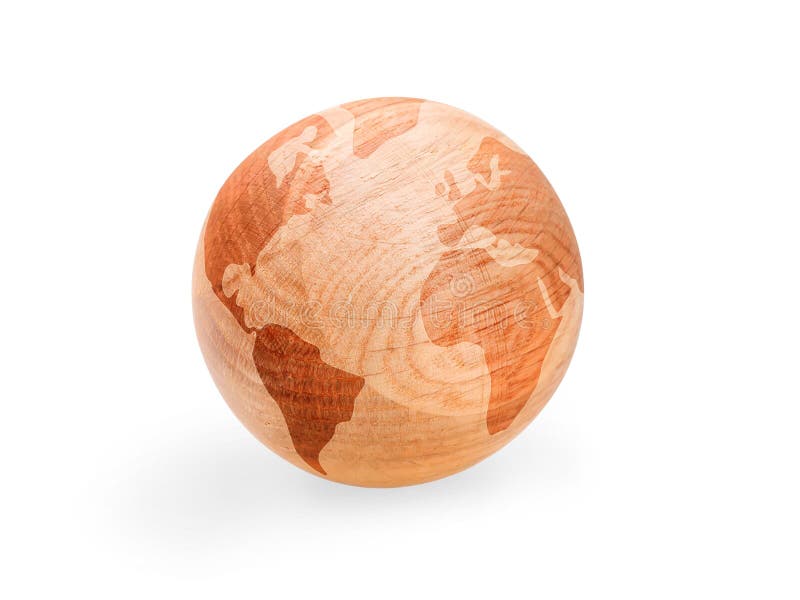 Schematic World Map on the Wooden Ball Stock Image - Image of continent ...