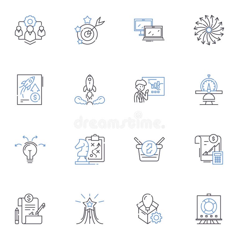 Scheme of Action Line Icons Collection. Strategy, Plan, Blueprint, Tactic, Approach, Methodology ...