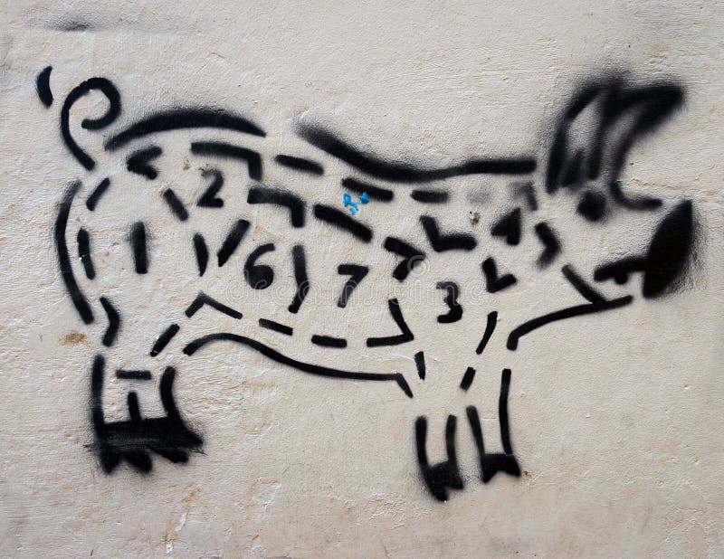 Scheme Cutting of Pig Carcasses, Graffiti Stock Photo - Image of ...