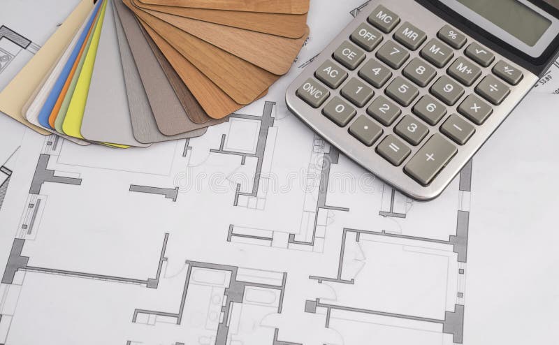 Scheme Plan House with a Palette of Colors and Tools Stock Photo ...