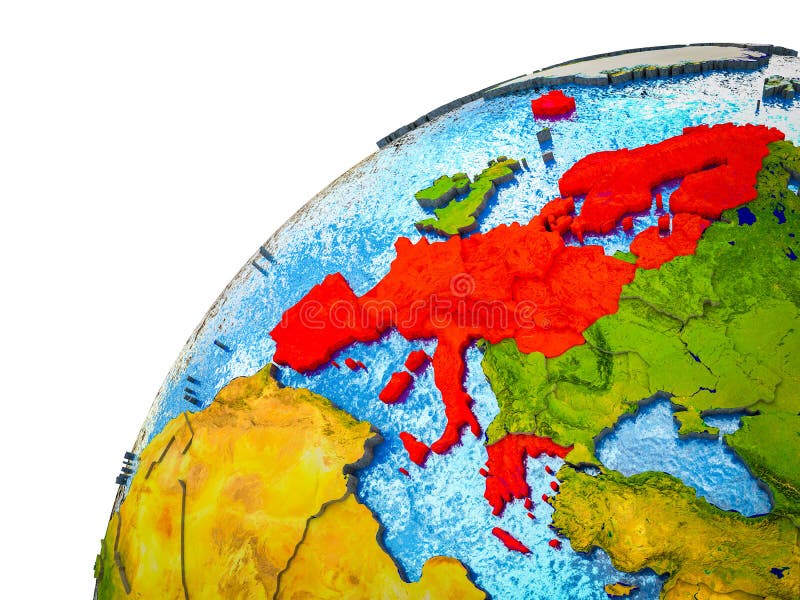 Schengen Area Members on 3D Earth Stock Illustration - Illustration of ...