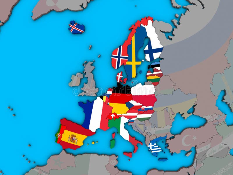 Schengen Area Members on Earth with Borders Stock Image - Image of ...