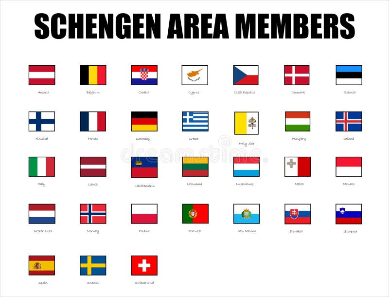Schengen Area Members with National Flags Stock Vector - Illustration ...