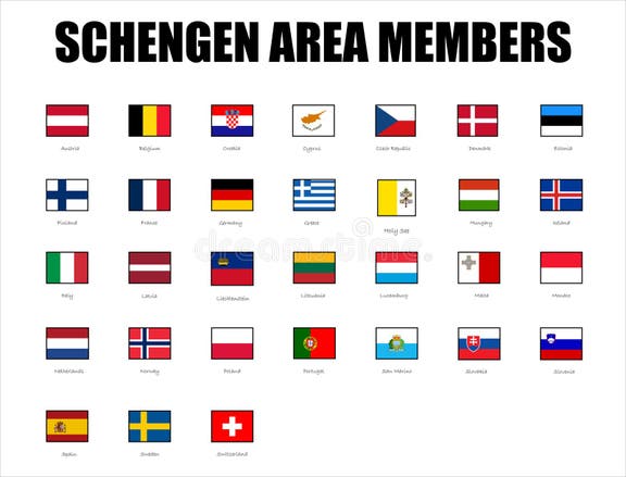 Schengen Area Members with National Flags Stock Vector - Illustration ...