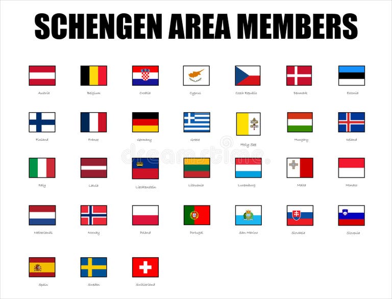Schengen Area Members with National Flags Stock Vector - Illustration ...