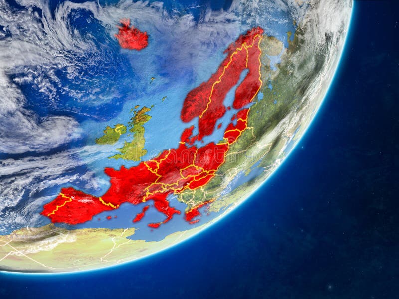 Schengen-Raum-Mitglieder Auf Erde Vom Raum Stock Abbildung ...