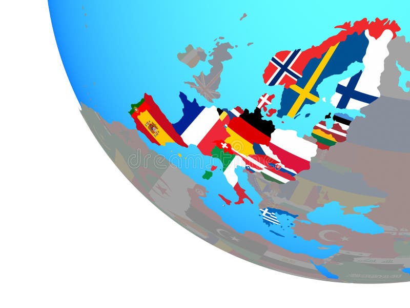 Schengen-Raum-Mitglieder Mit Flaggen Auf Kugel Stock Abbildung ...