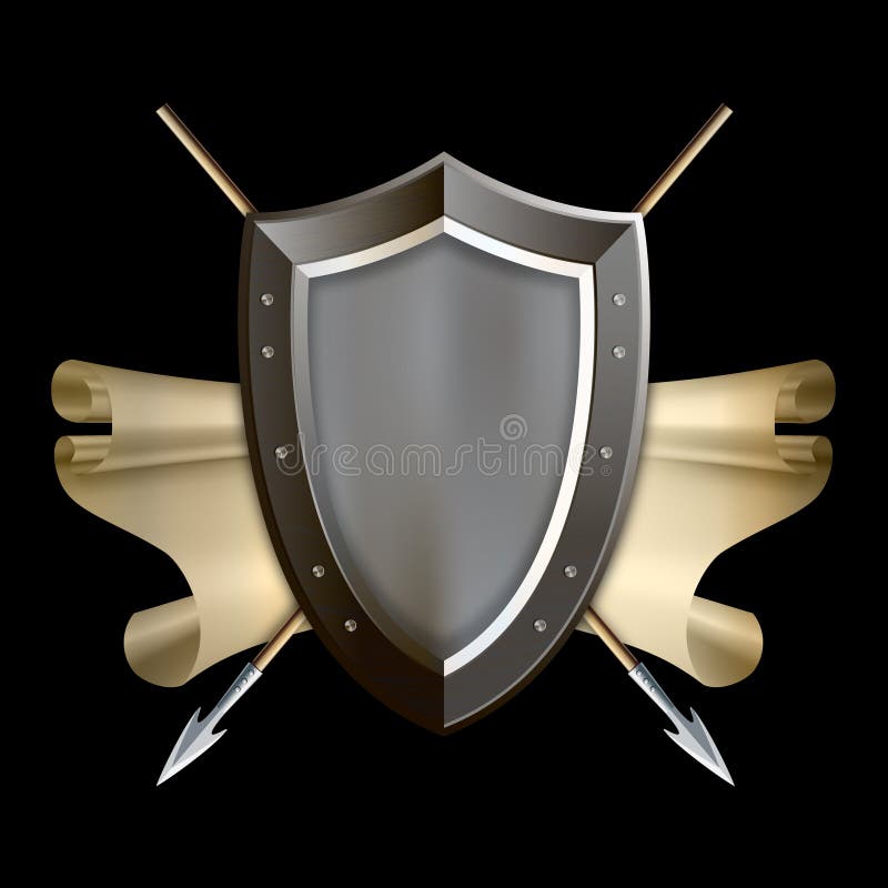 Schermo Medievale Con Il Rotolo E Due Lance Illustrazione di Stock ...