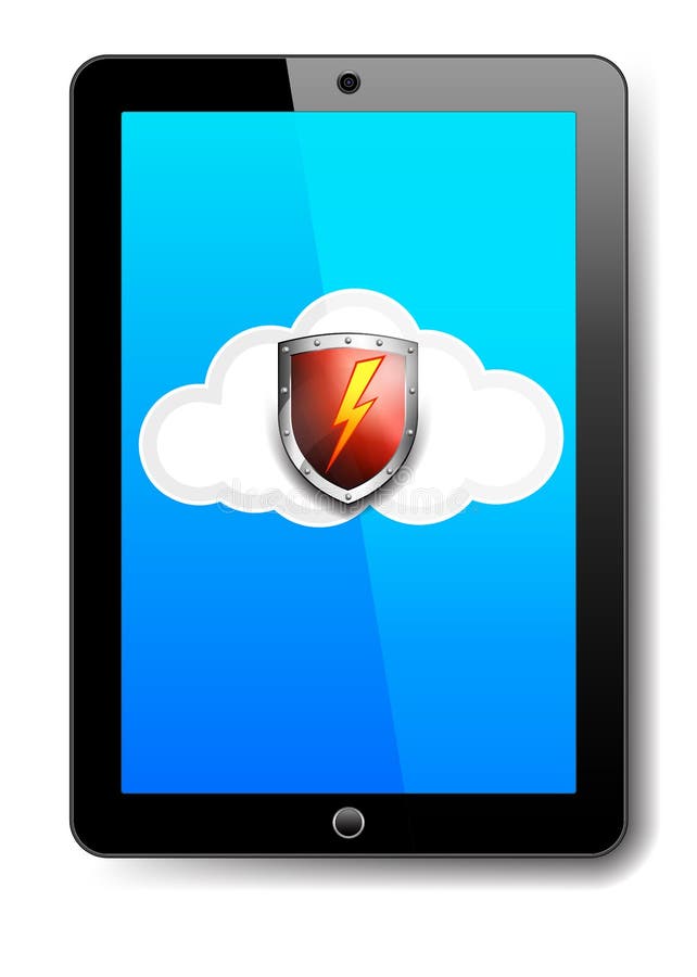 Schermo Rosso Di Protezione Del Computer Della Compressa Sulla Nuvola ...