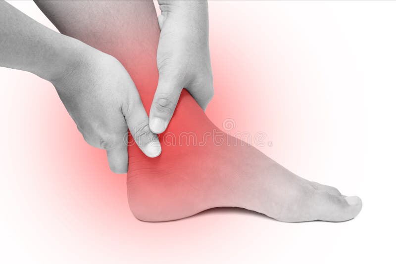 Scherpe Pijn in Enkel De Enkel Van De Handmassage Isoleerde Wit Stock ...
