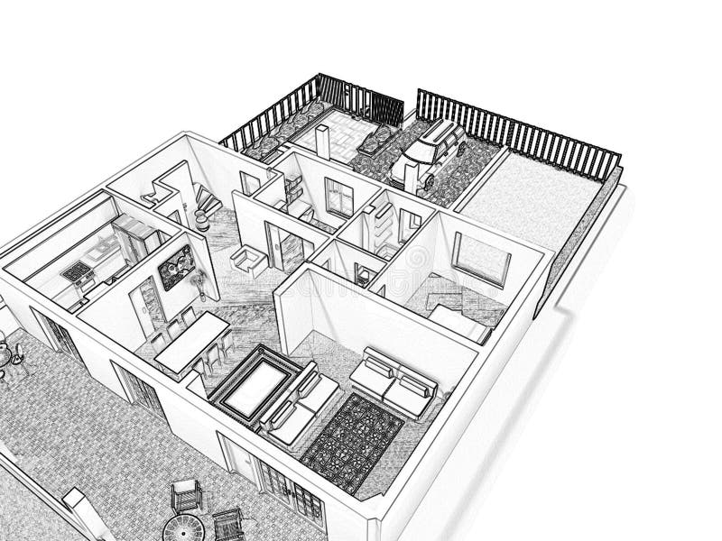 Schets 3d Vloerplan Van Het Concept Illustratie Stock Illustratie ...
