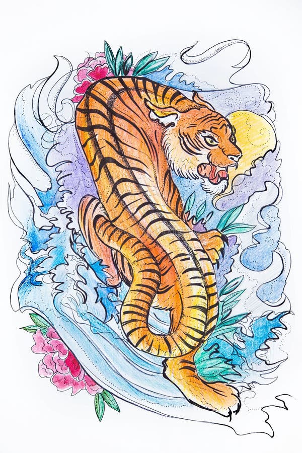Schets Van De Japanse Tijger Op Een Witte Achtergrond Stock Illustratie ...