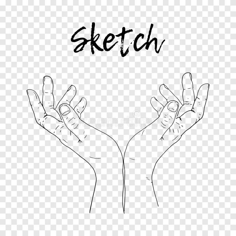 Schetshand Die Handen Bedelen Vector Lijnillustratie Stock Illustratie ...