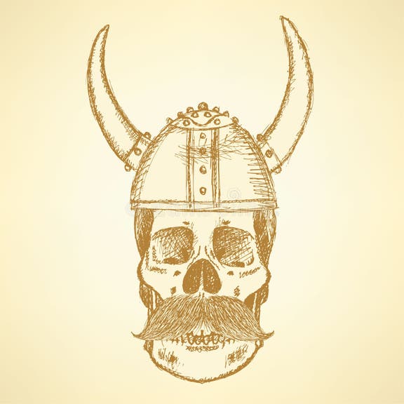 Schetsschedel in De Helm Van Viking Vector Illustratie - Illustration ...