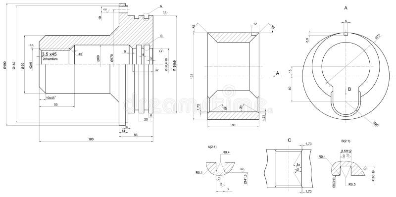 Schizzo Degli Elementi Di Ingegneria Con Gli Smussi Illustrazione ...