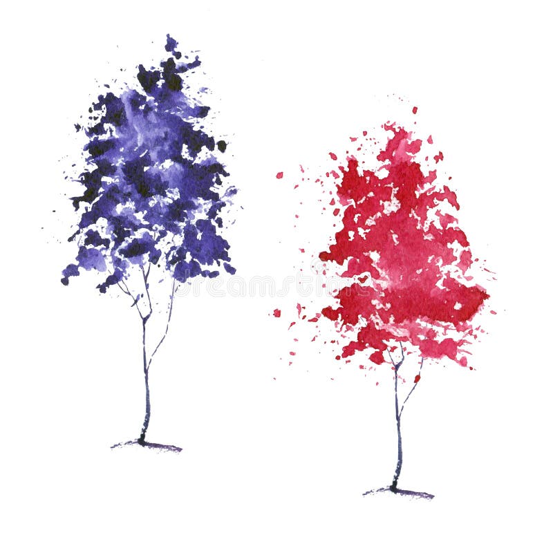 Insieme Dell'acquerello Degli Alberi Illustrazione di Stock ...