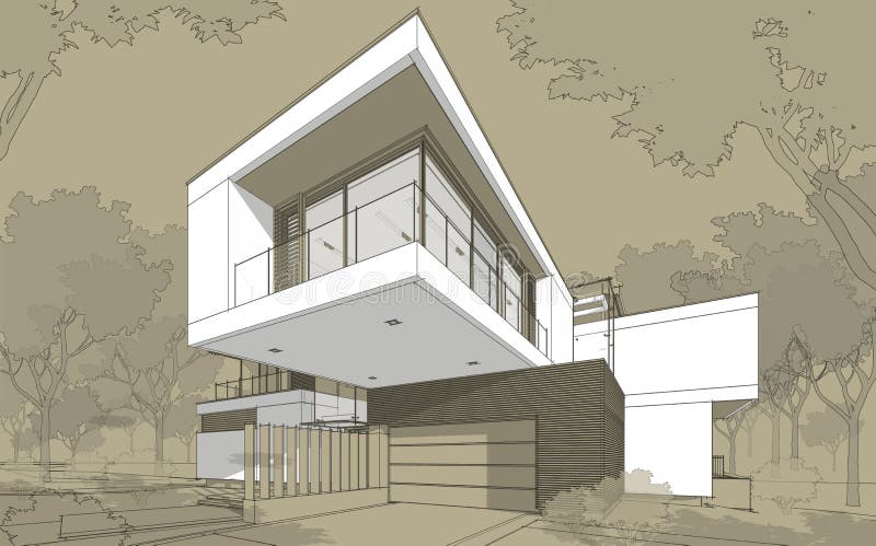 Schizzo Della Rappresentazione 3d Della Casa Moderna Immagine Stock ...