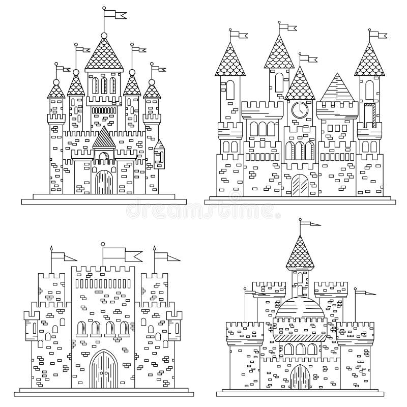 Schizzo Per Castelli Medievali E Fortezze Illustrazione Vettoriale ...