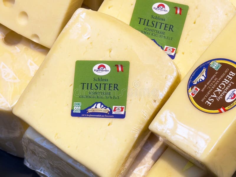 Schloss Tilsiter Cheese Collection Displayed with Packaging Label ...
