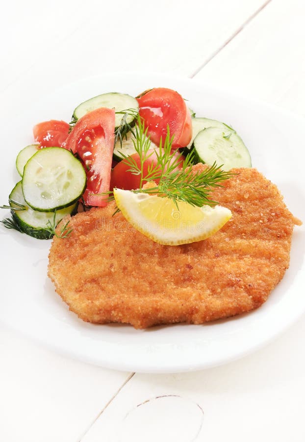 Schnitzel and Salad with Fresh Vegetables Stock Image - Image of lunch ...