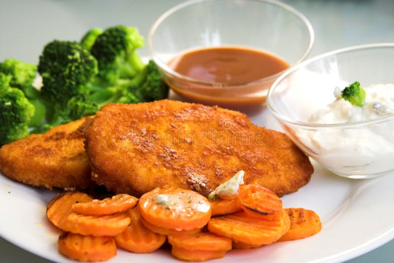 Schnitzel with vegetables stock photo. Image of meal, carrots - 952304