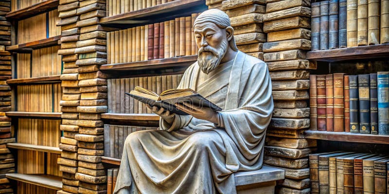 Scholar Amidst Ancient Books Statue, Library, Knowledge Stock ...