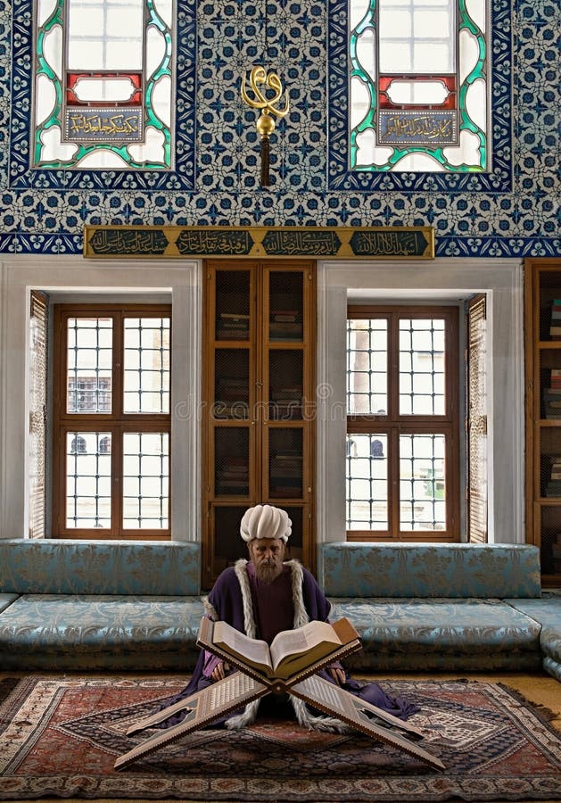 Scholar Reading a Large Book in Ornate Library Editorial Stock Image ...
