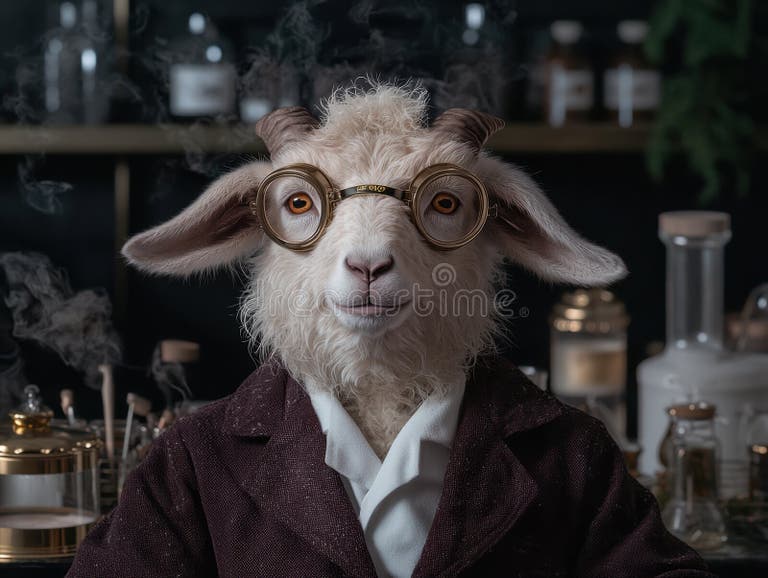 Scholarly Goat in a Lab Coat and Glasses Stock Illustration ...