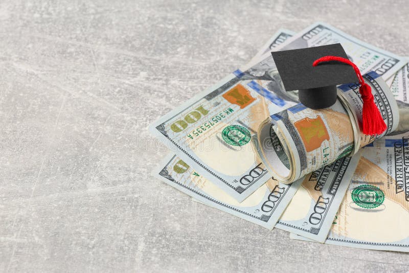 Scholarship Concept. Graduation Cap and Banknotes on Light Grey Table ...
