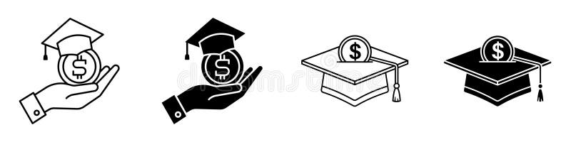 Scholarship Fund Icons Versions Set in Black Flat and Line Style Stock ...