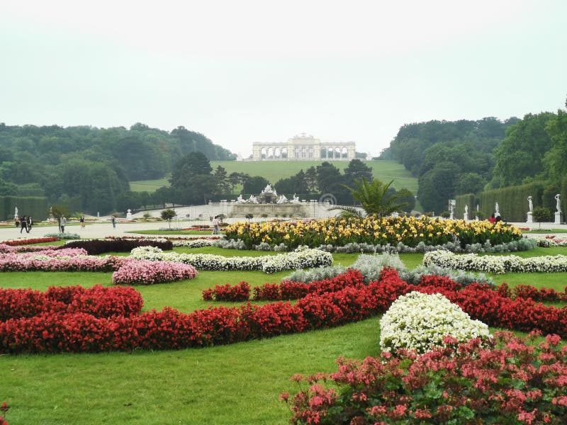 Schonbrunn Palace and Park with Beautiful Flowers Stock Photo - Image ...