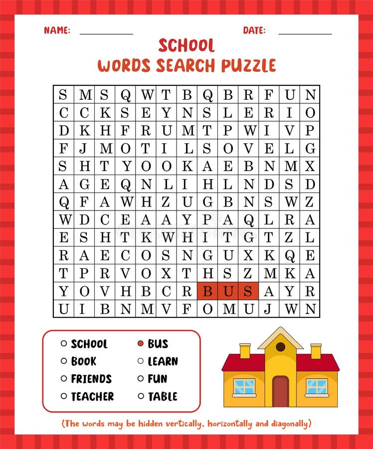 Word Search Game School Word Search Puzzle Worksheet for Learning ...