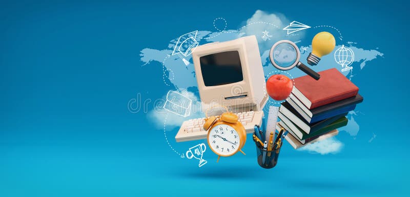 School Accessories on Blue Background with Copy Space Stock ...
