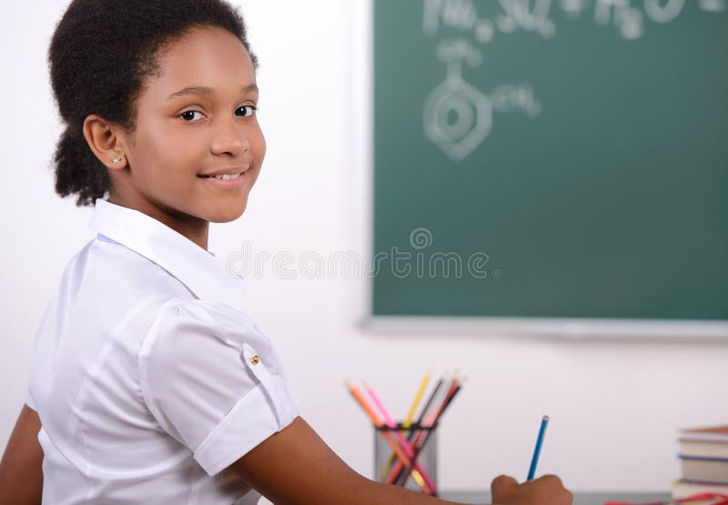 Happy Girl Doing Math Blackboard Class Stock Photos - Free & Royalty ...